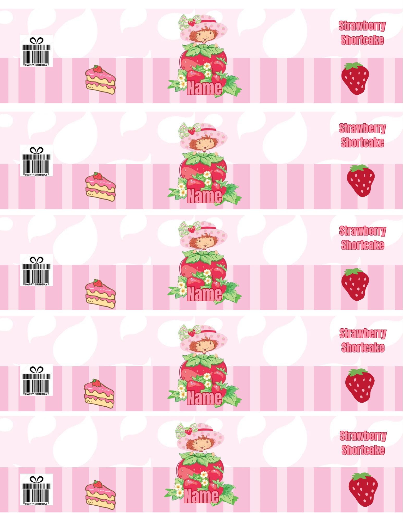 Strawberry Shortcake Water Bottle Labels - Etsy