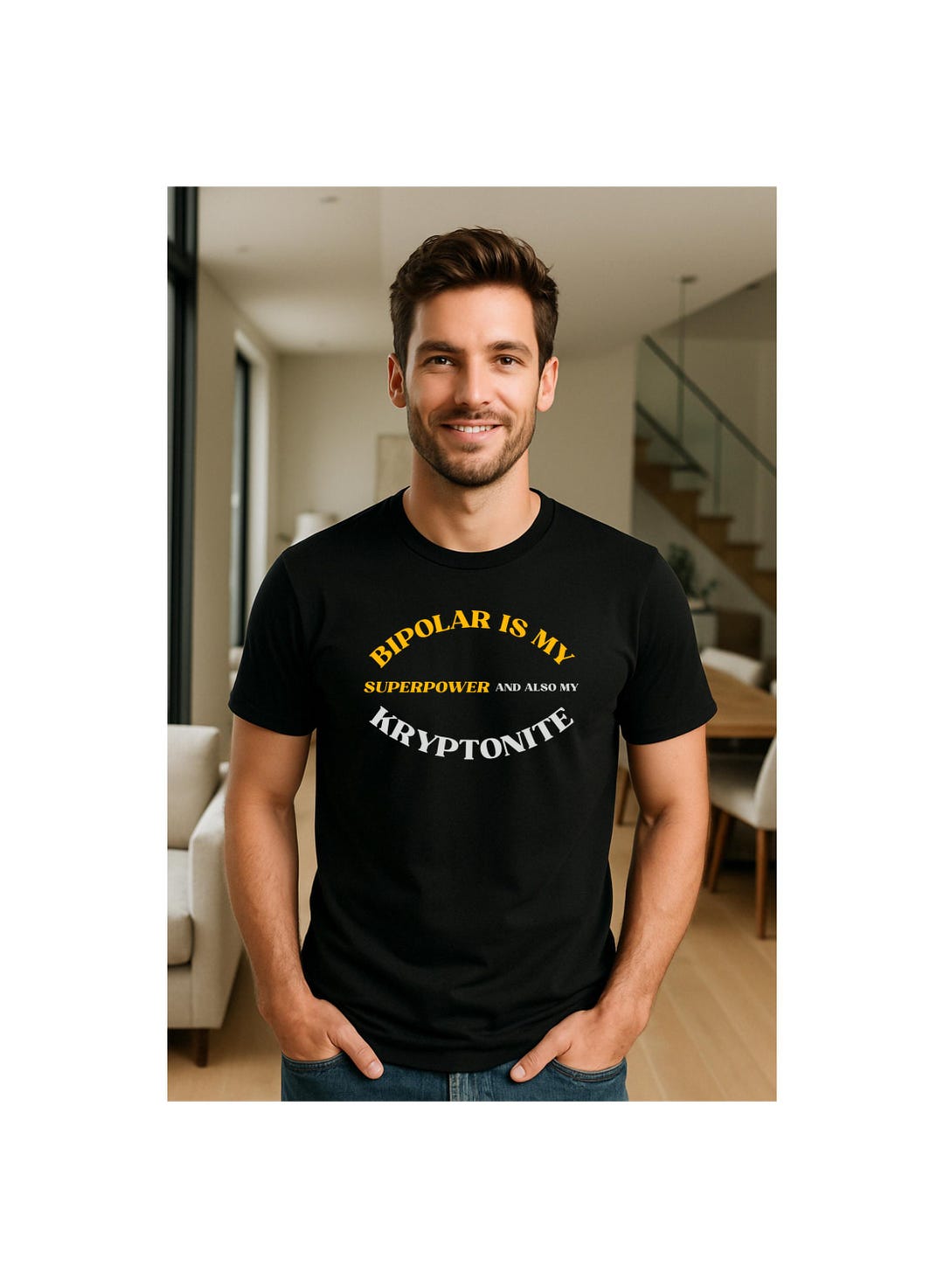 Bipolar Mens Mental Health Shirt Superpower Kryptonite Tee for Men ...
