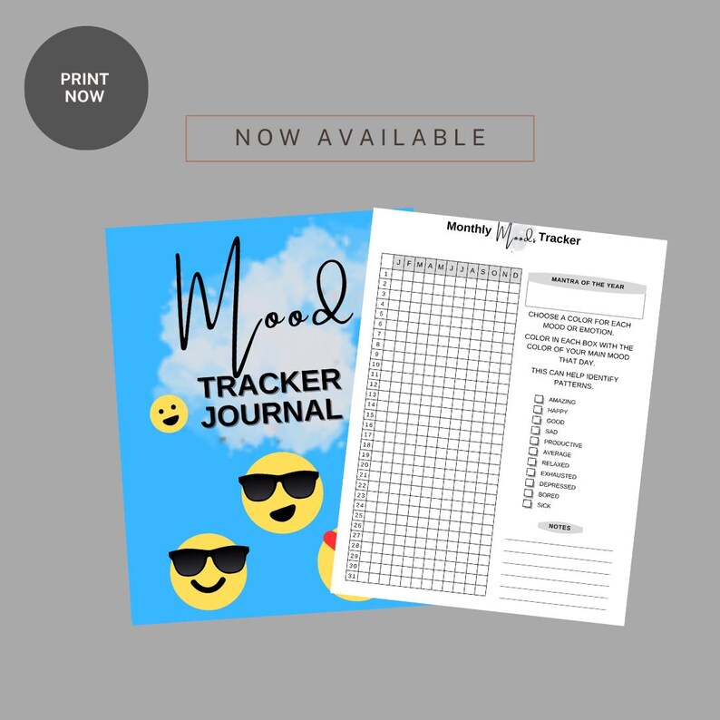 Mood Tracker Printable, A Year in Pixels, Mood Journal, Emotion Tracker ...