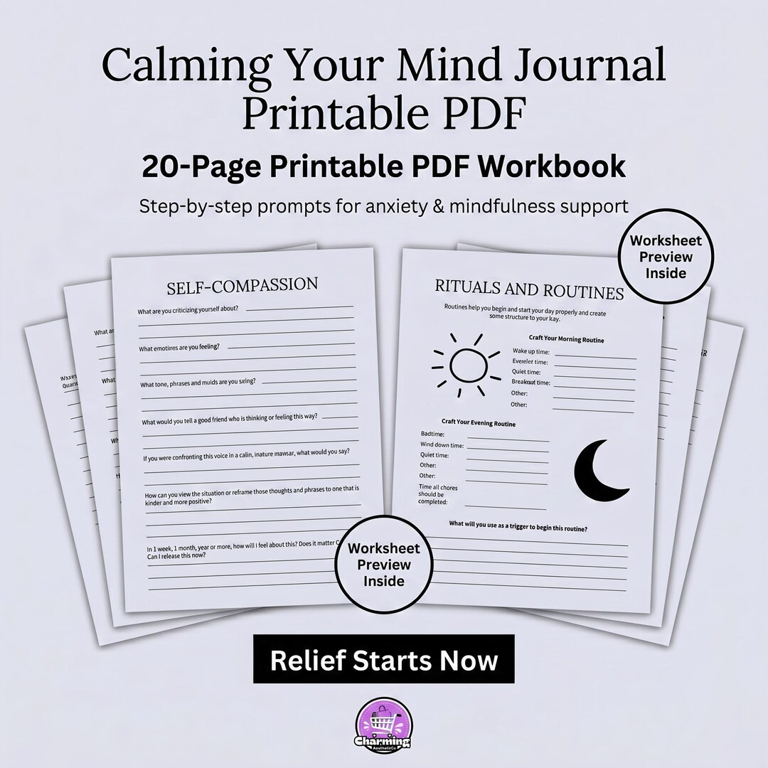Calming Your Mind Journal Printable PDF | 20-page Anxiety Workbook ...