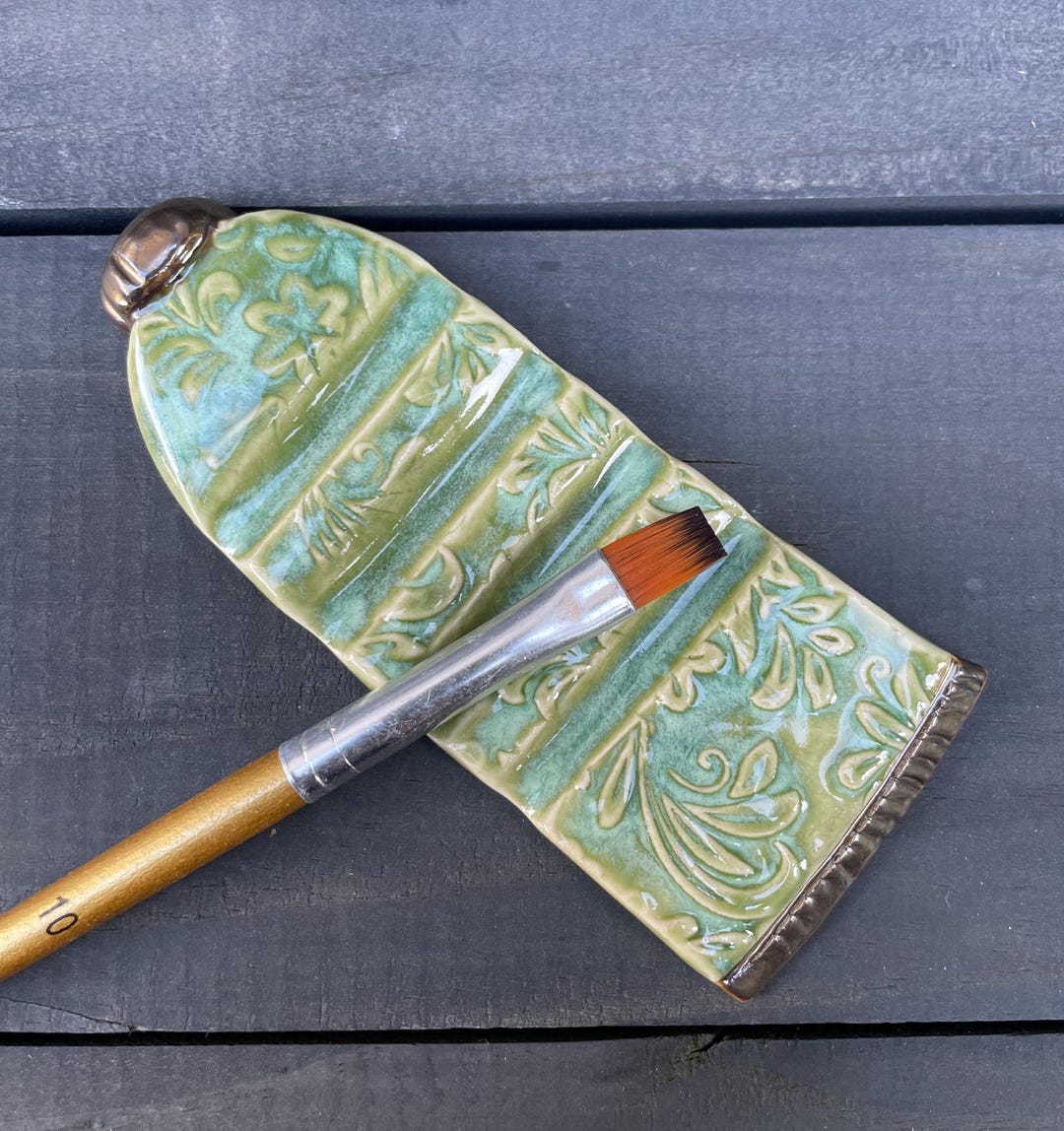 Handmade Ceramic Brush Rest: Paint Tube Design, Floral Accents - Etsy