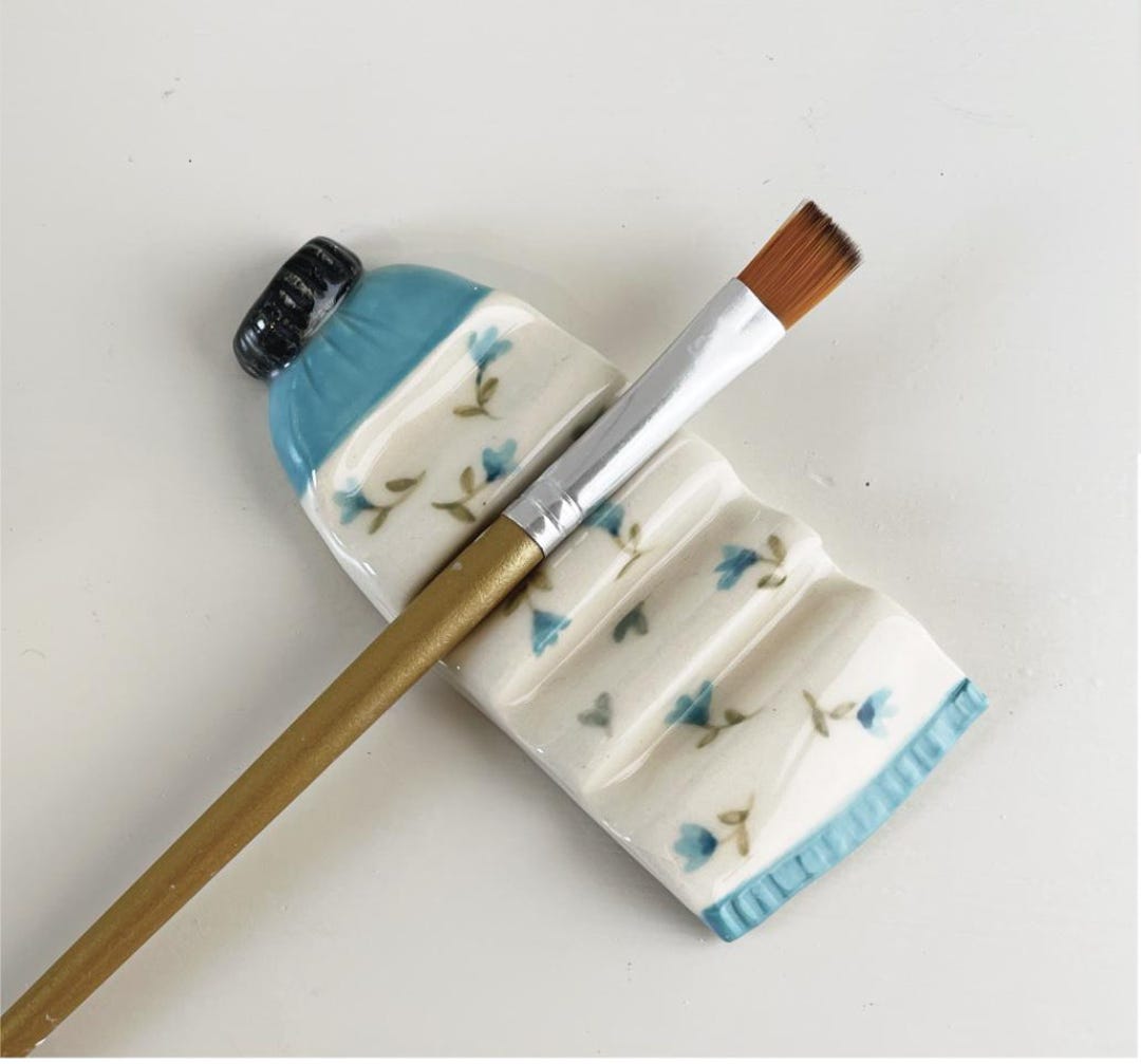 Handmade Ceramic Brush Rest: Paint Tube With Flower Accents - Etsy