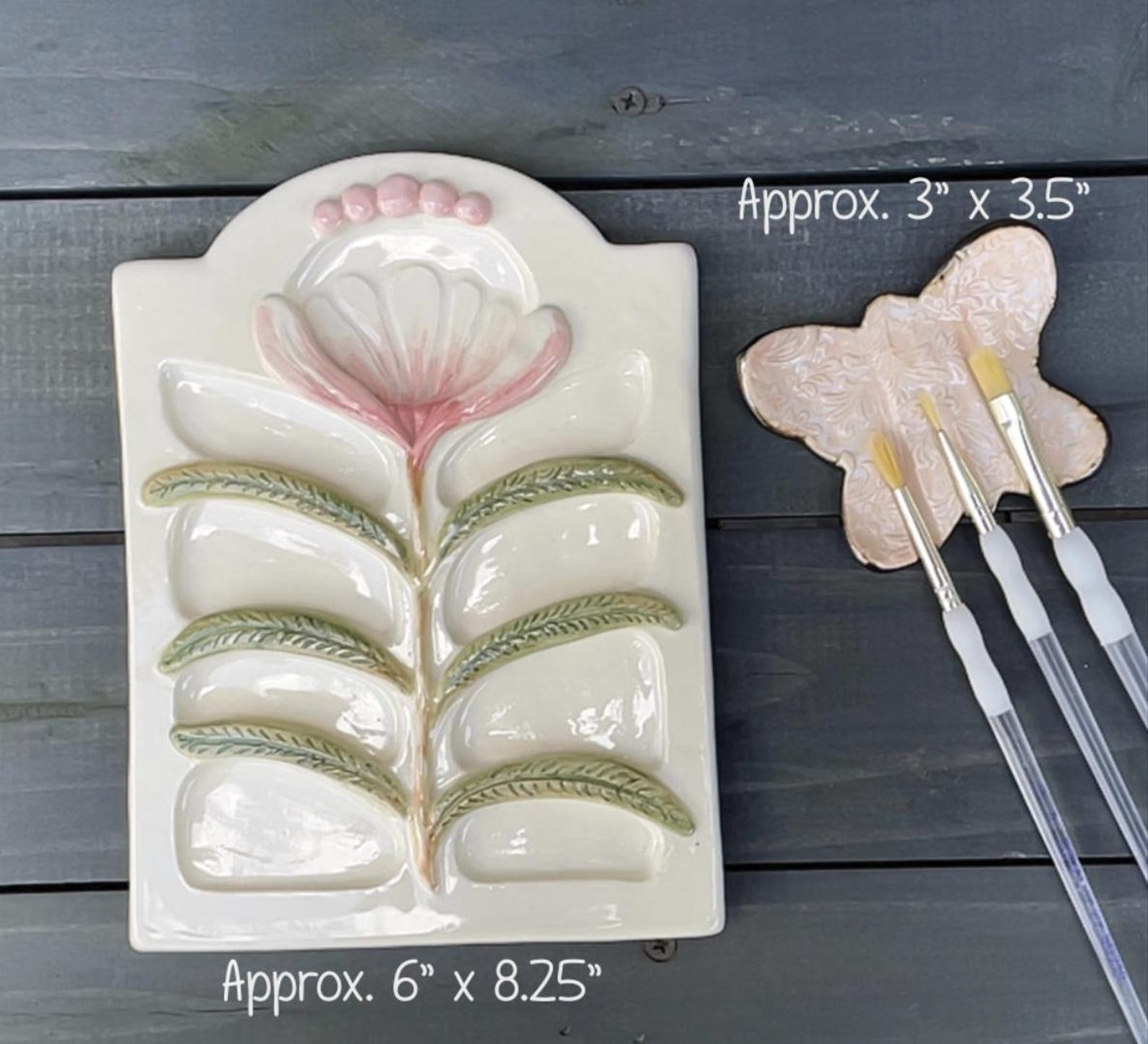 Handmade Ceramic Artist Palette & Brush Rest: Floral Stoneware Clay - Etsy