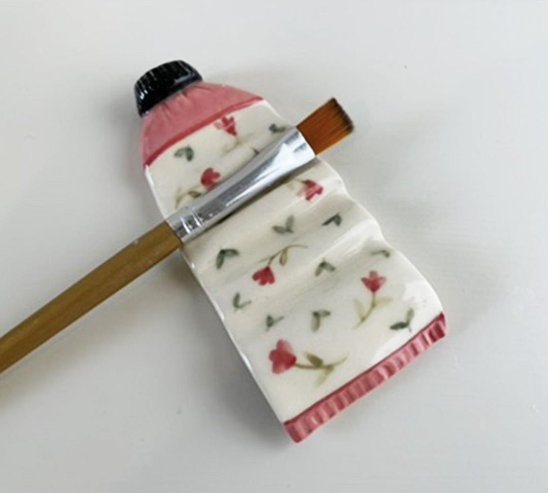 Handmade Ceramic Brush Rest: Paint Tube With Flower Accents - Etsy