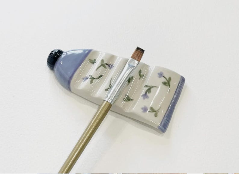 Handmade Ceramic Brush Rest: Paint Tube With Tiny Flower Accents - Etsy