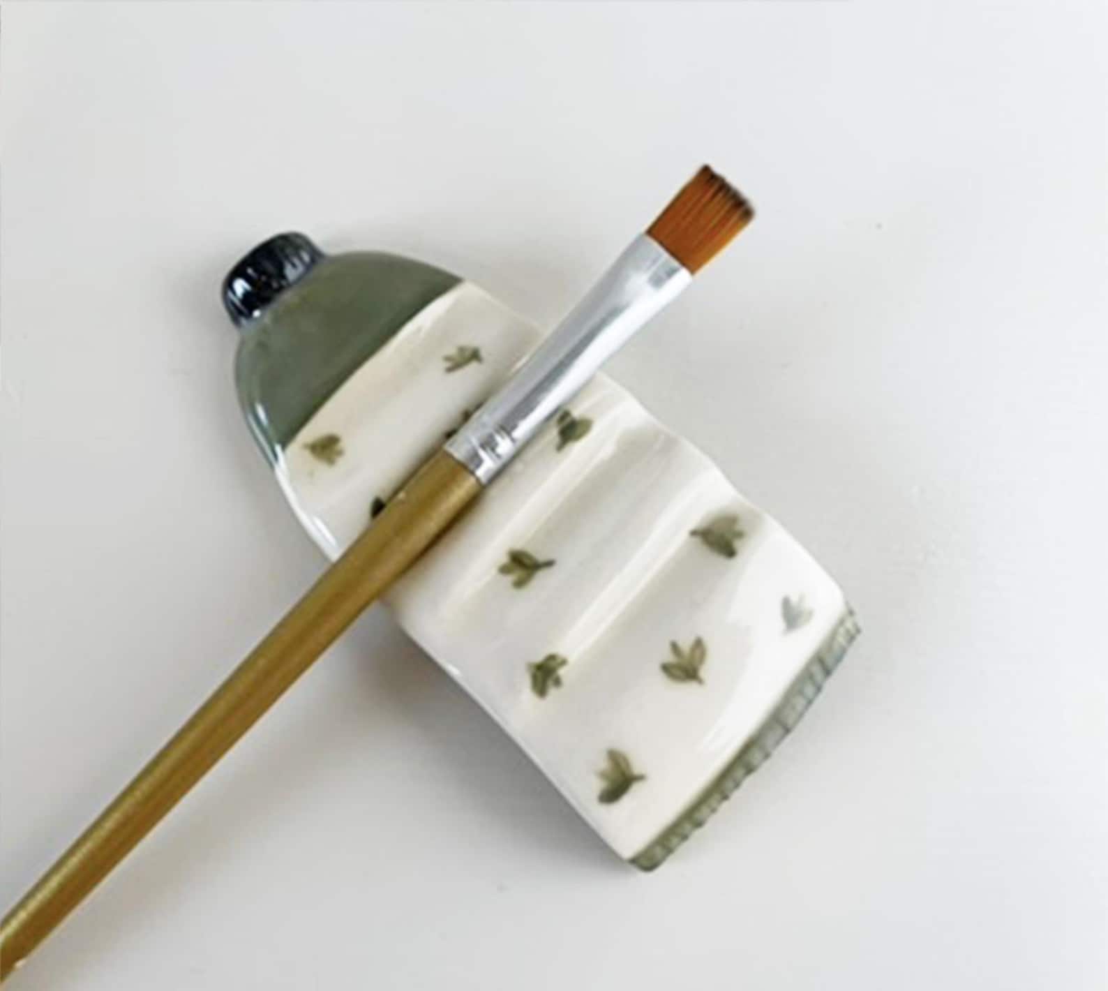 Handmade Ceramic Brush Rest: Paint Tube With Tiny Flower Accents - Etsy