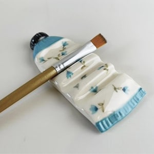 Handmade Ceramic Brush Rest: Paint Tube With Flower Accents - Etsy