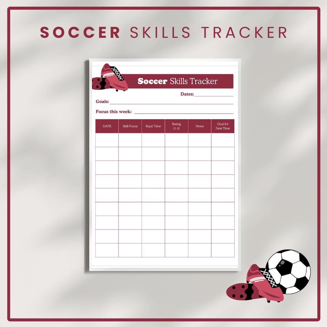 Soccer Skills Tracker Printable | Skill Development Journal | Training ...
