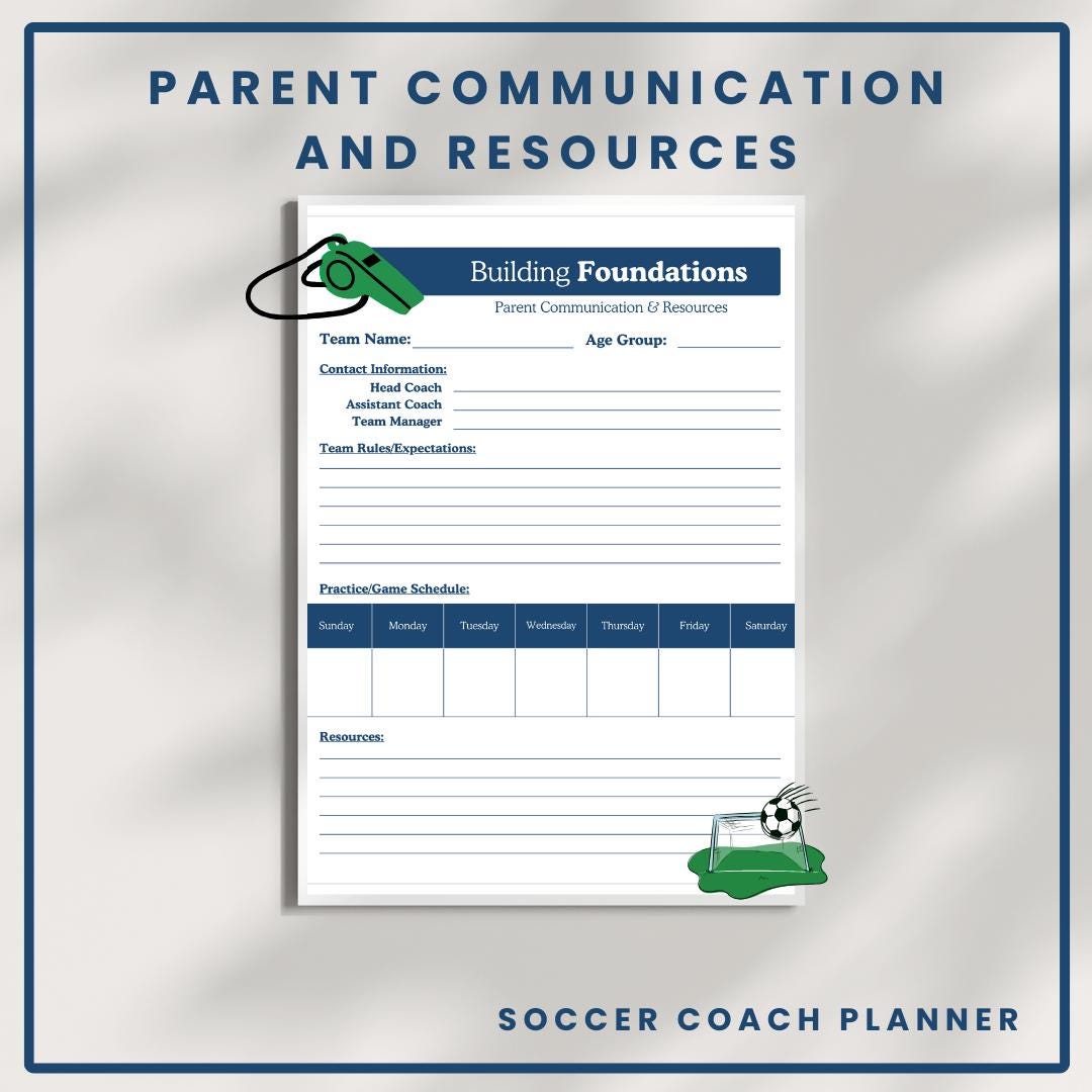 Soccer Parent Communication Template | Youth Sports Parent Info Sheet ...