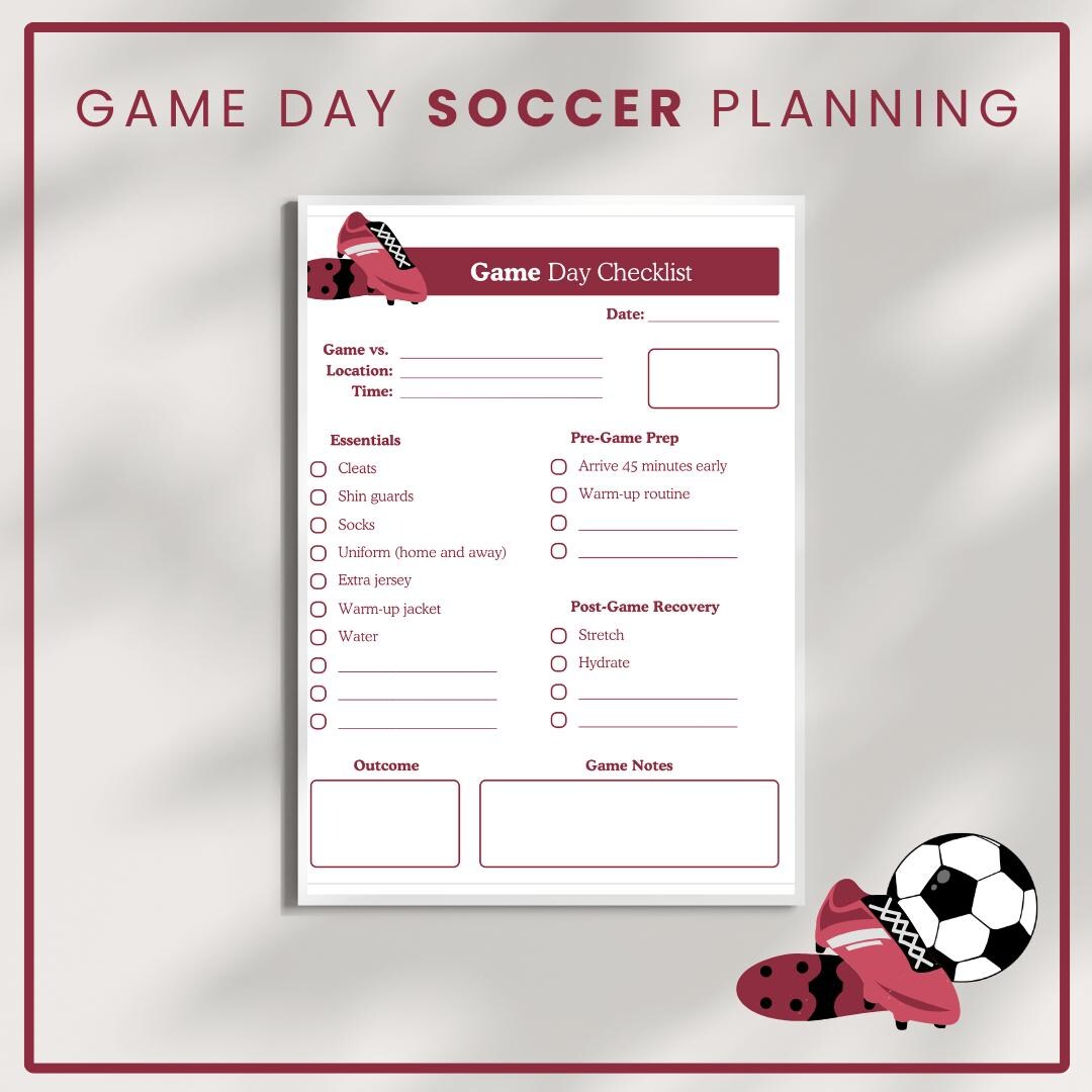 Soccer Game Day Planner Printable | Performance Checklist | Digital ...
