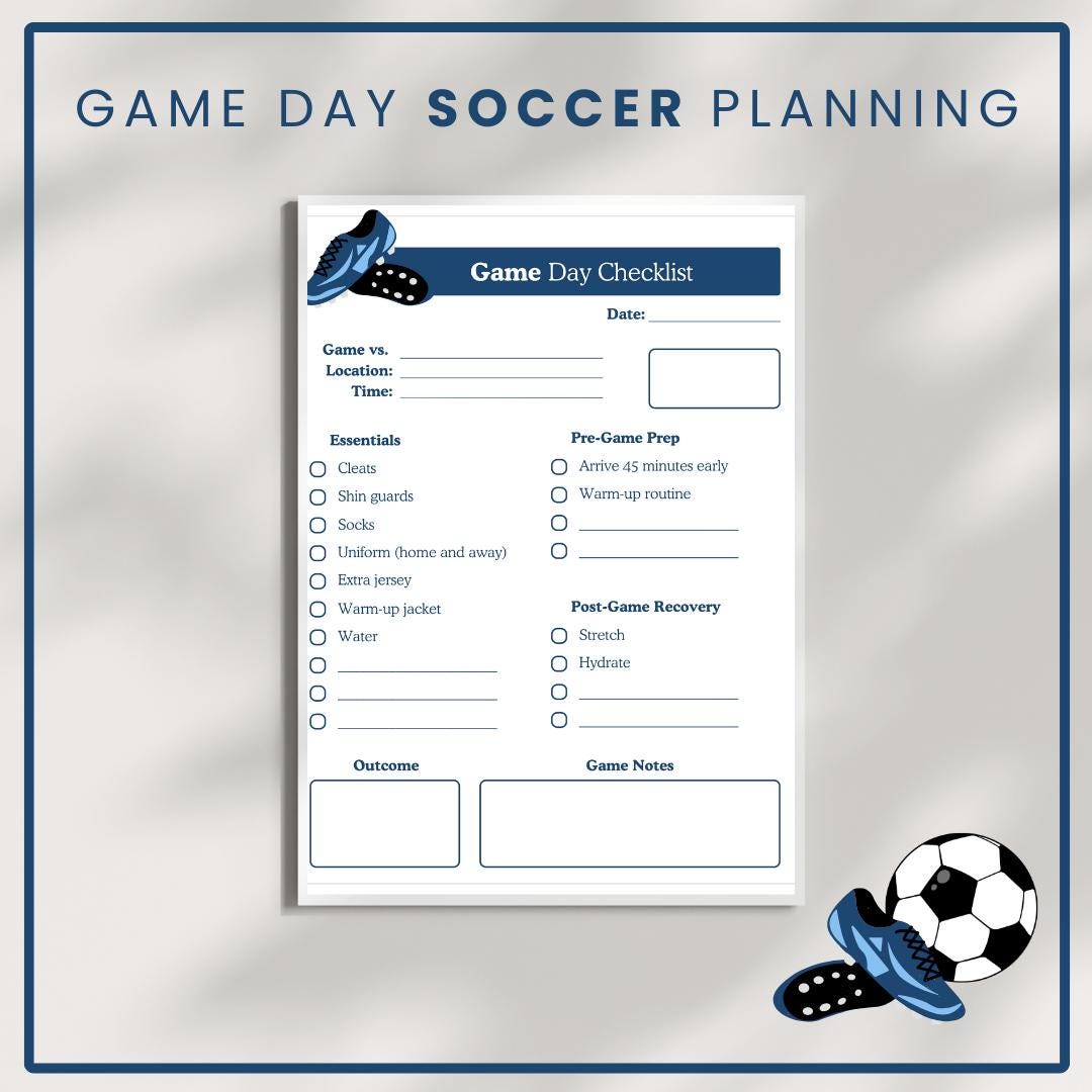 Soccer Game Day Planner Printable | Performance Checklist | Digital ...