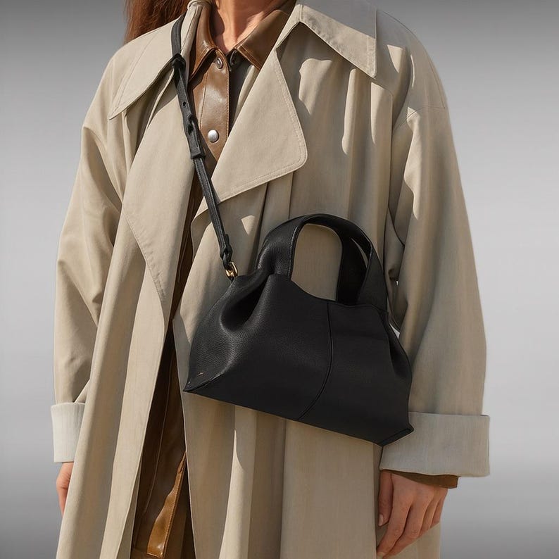 Crescent Top Handle Genuine Leather Bag | Sculpted Minimalist Shoulder ...