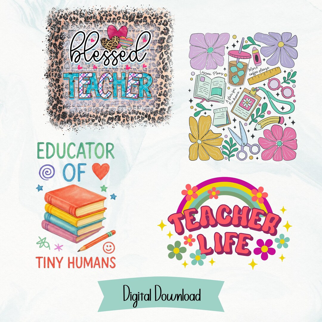 Teacher Life PNG Bundle: Rainbow, Books, Educator Clipart (digital ...