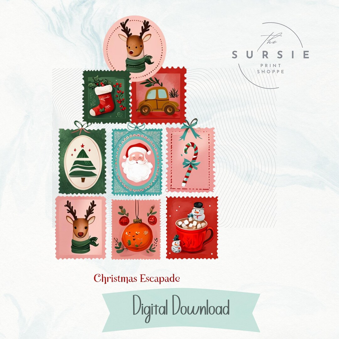 Christmas Stamp Clipart PNG | Holiday Postage Stamps (digital Download ...