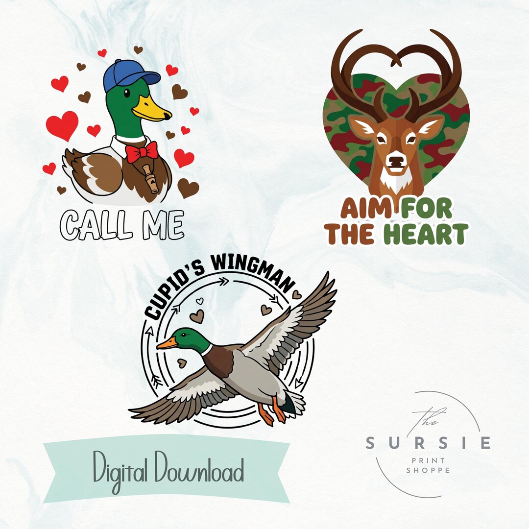 Hunting Valentine PNG Bundle: CUPID'S WINGMAN Duck Graphic Digital ...