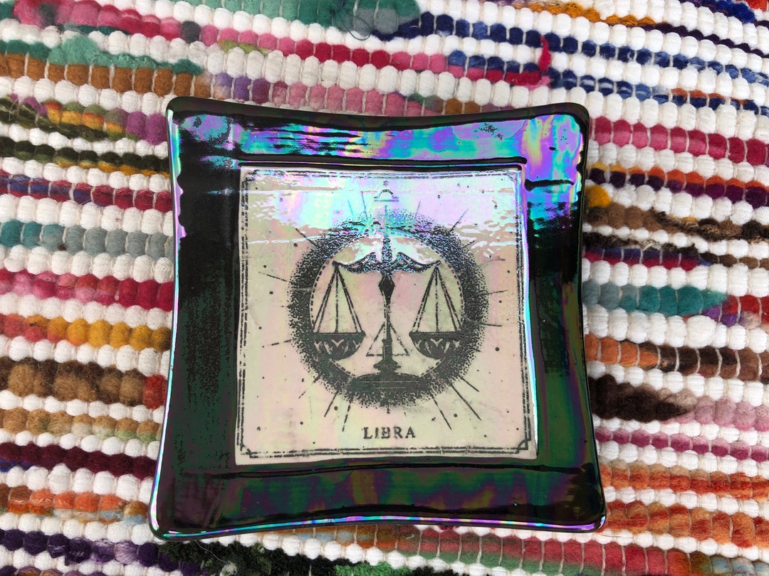 Zodiac Libra Black Rainbow Mother of Pearl Oil Slick Oraganic Dish ...