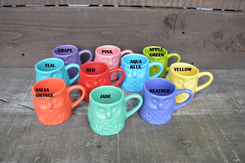 Small Bright Ceramic Owl Mug Hand Painted Child's Mug or | Etsy