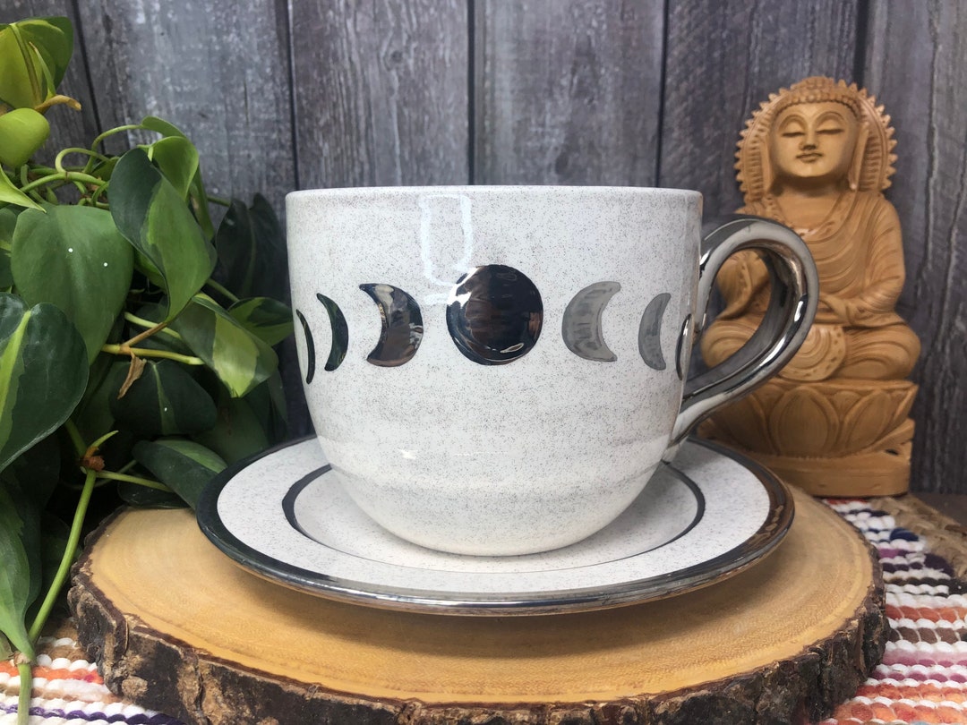 White Gold and Glitter Lunar Phase Jumbo Ceramic Cappuccino Mug and ...