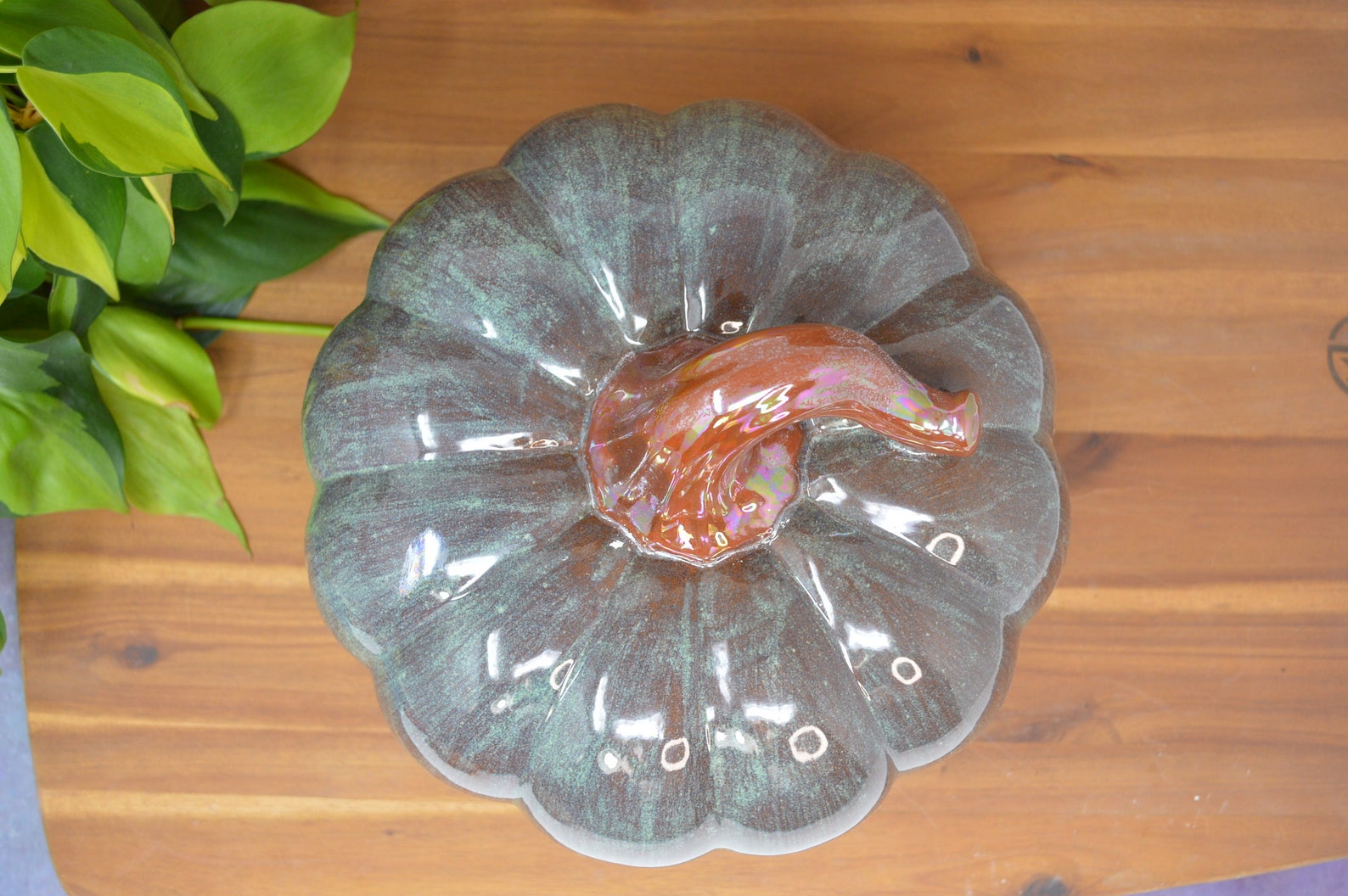 Giant Gourd Ceramic Pumpkin - Rustic Riverstone Green and Mother of ...