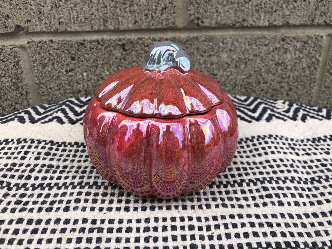 Cute Gourd Ceramic Pumpkin Canister - Mother of Pearl Rustic Apple Barn ...