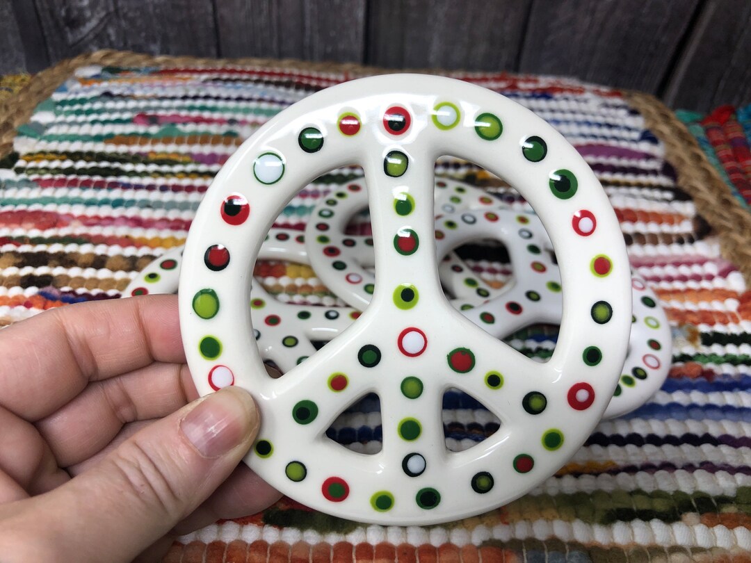 Large Ceramic Peace Sign Ornament With Layered Polka Dots Christmas ...