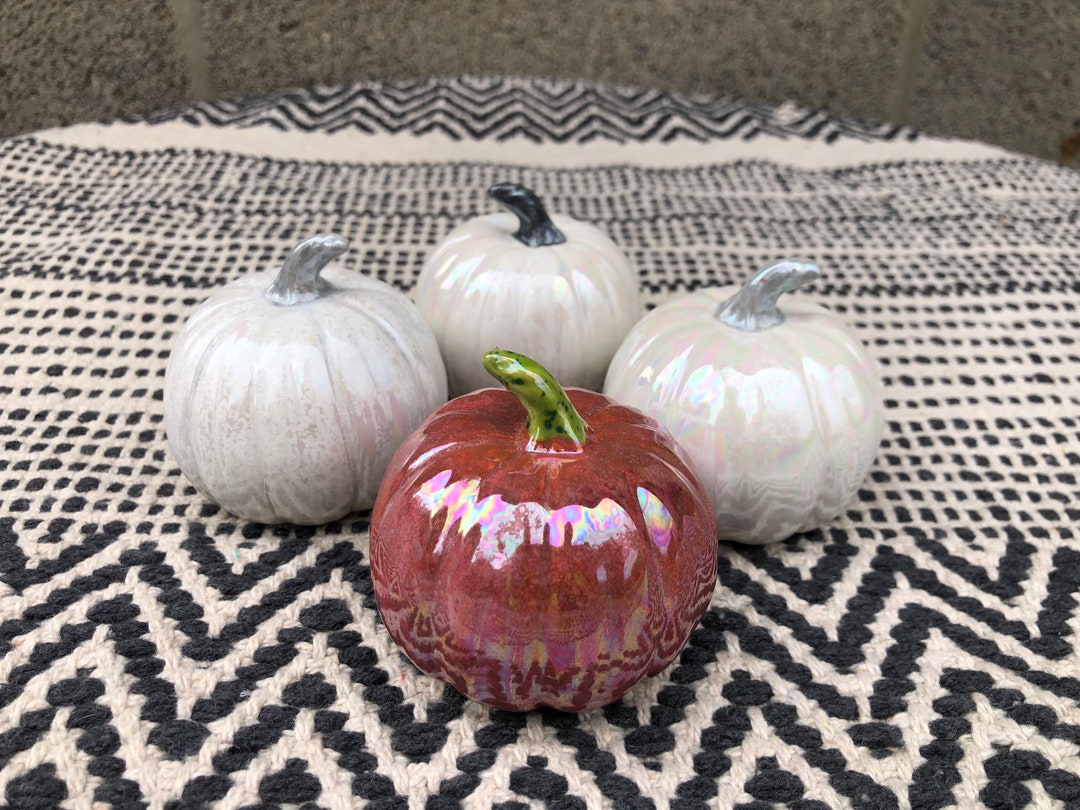 Cute Gourd Ceramic Pumpkin Tot - Mother of Pearl Rustic Opalescent ...