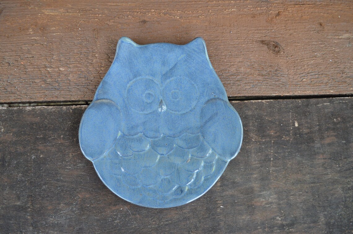 Denim Blue Ceramic Owl Dish Modern Ceramic Plate Catch All | Etsy