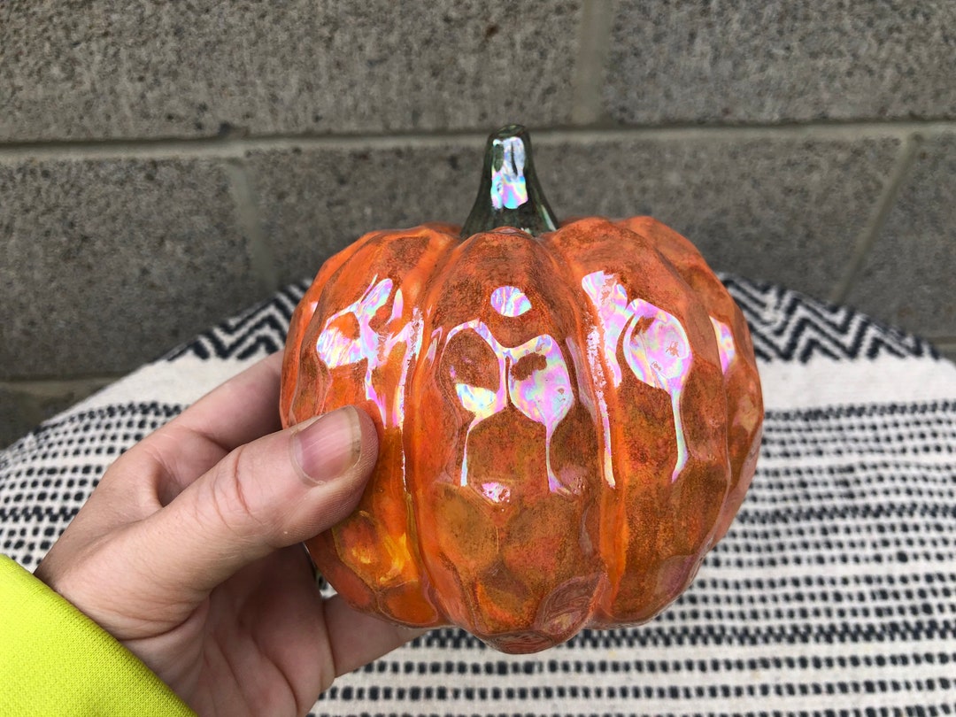 Faceted Hammered Gourd Ceramic Pumpkin - Mother of Pearl Rustic Autumn ...