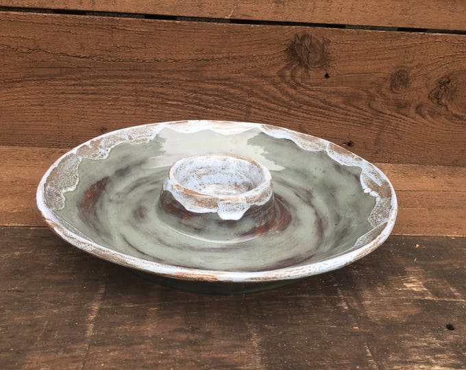 Flowing Ash Green Wavy Ceramic Chip and Dip Serving Plate - Etsy