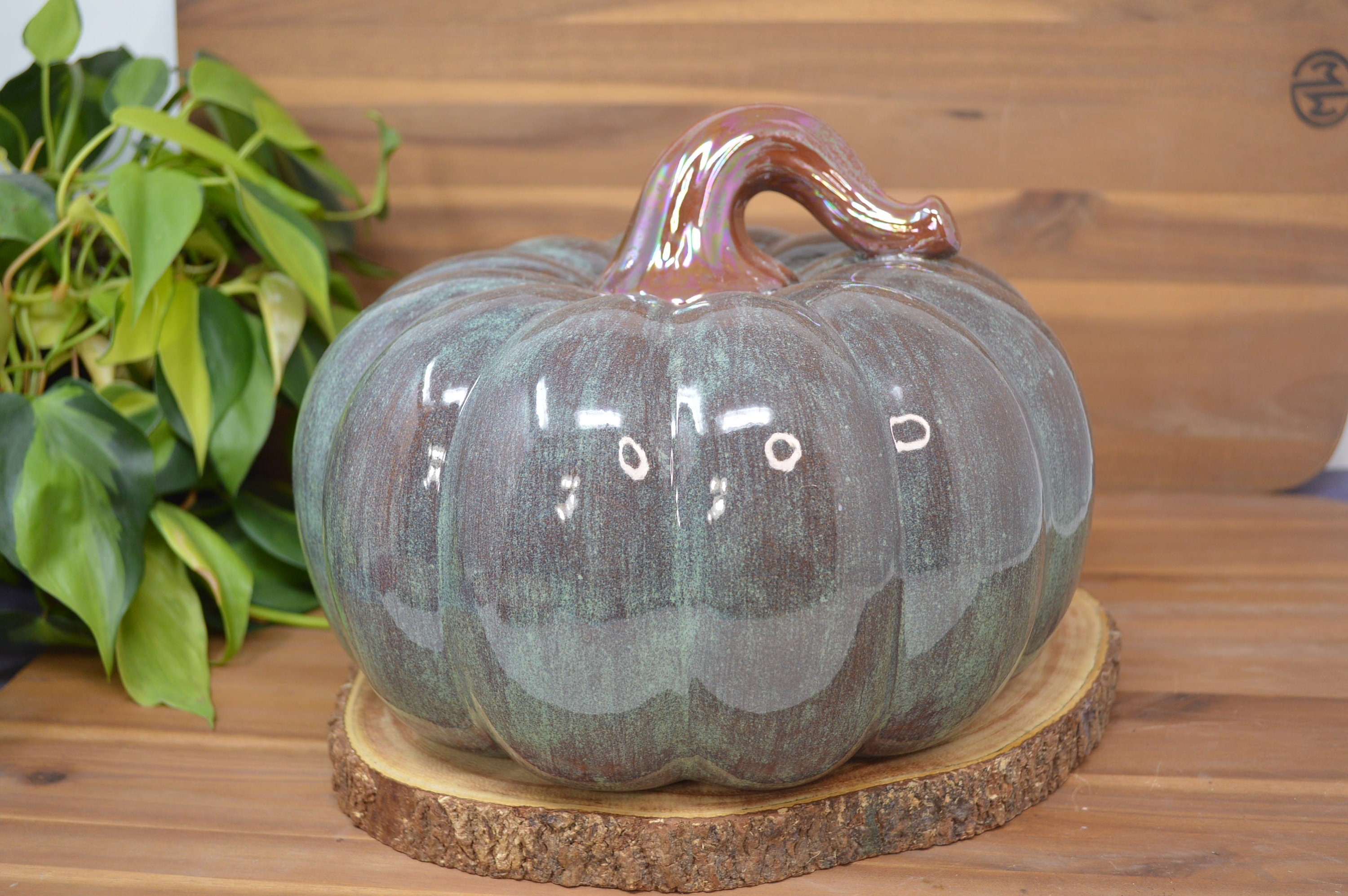 Giant Gourd Ceramic Pumpkin - Rustic Riverstone Green and Mother of ...