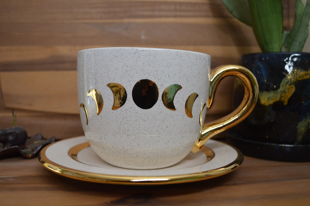Yellow Gold and Glitter Lunar Phase - Crescent Moon - Jumbo Ceramic ...