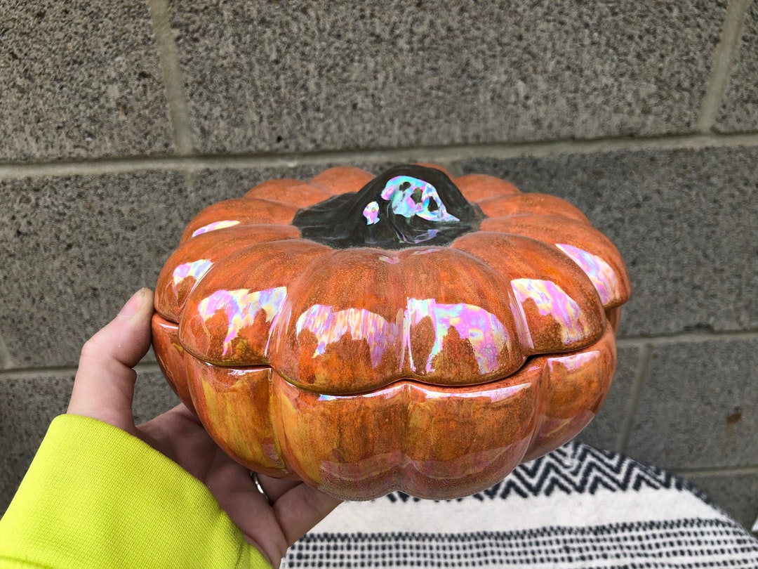 Cute Gourd Ceramic Pumpkin Canister - Mother of Pearl Rustic Autumn ...