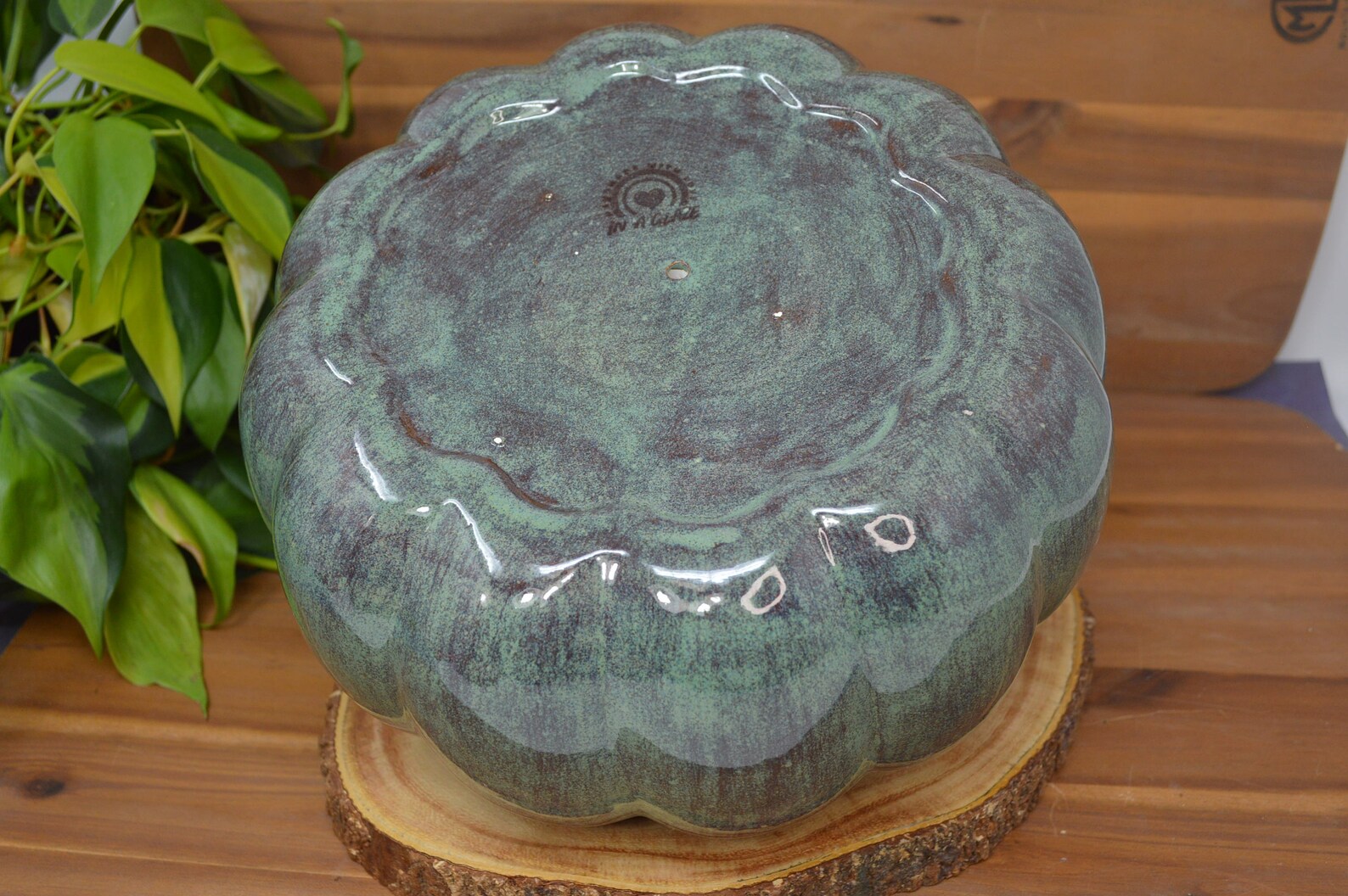 Giant Gourd Ceramic Pumpkin - Rustic Riverstone Green and Mother of ...