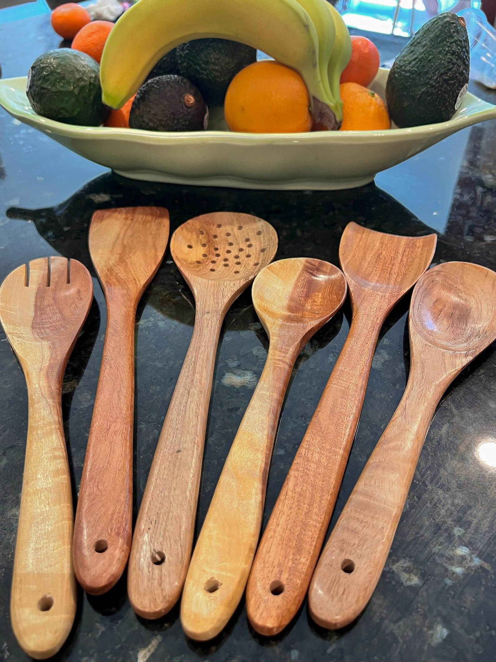 Set of 6 Wooden Utensil Set, Premium Teak Kitchen Utensils Set Includes ...