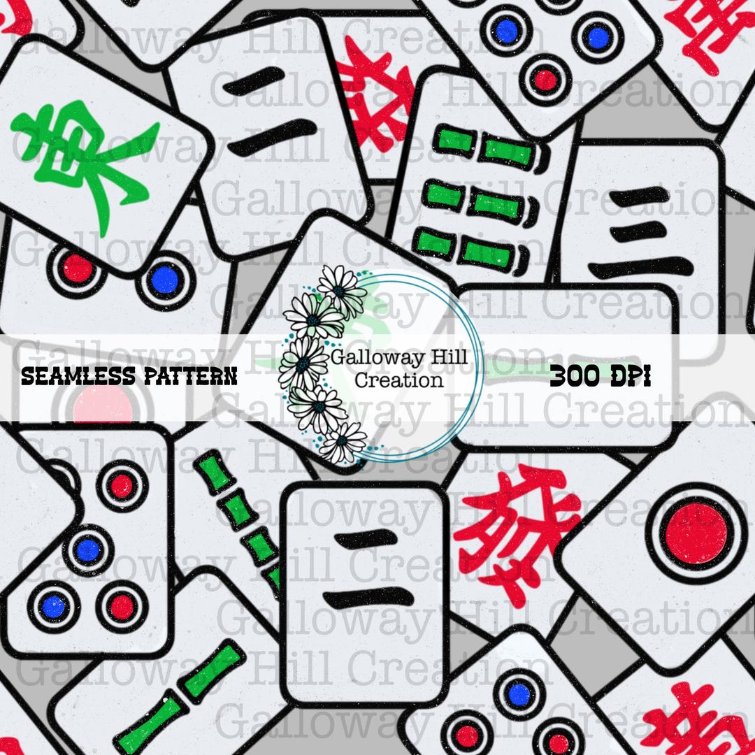 Mahjong Seamless Pattern: Hand Drawn Digital Paper - Etsy