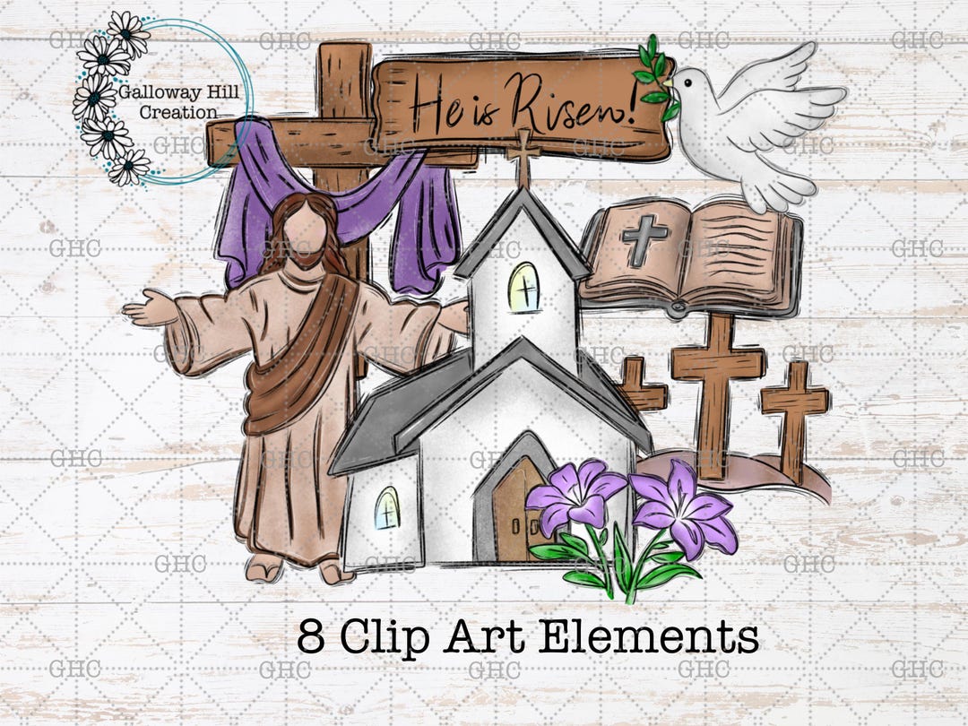 Christian Easter Clip Art Set, Hand Drawn Digital Elements, Greeting ...
