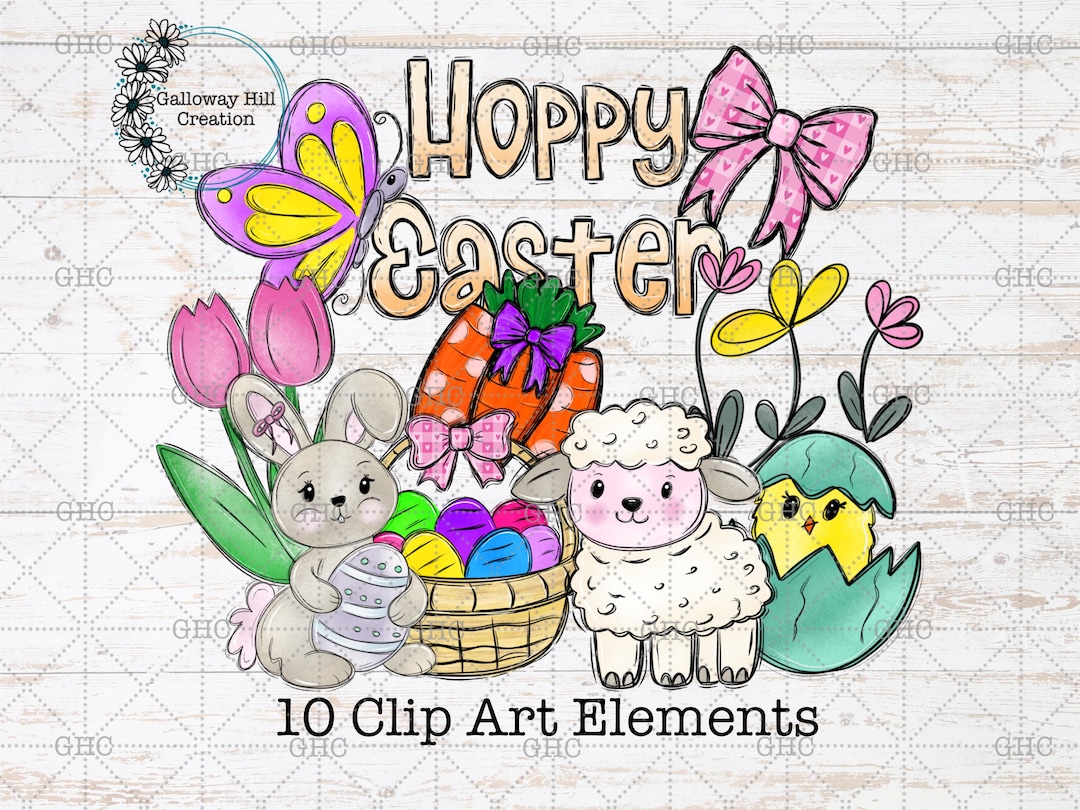 Easter Bunny Clip Art Set, Hand Drawn Digital Elements, Greeting Card ...