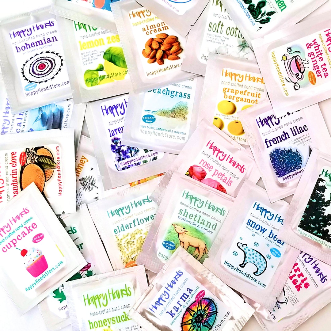 32-scent SUPER Sampler Hand Cream Sample Set HAPPY HANDS Scented Shea ...
