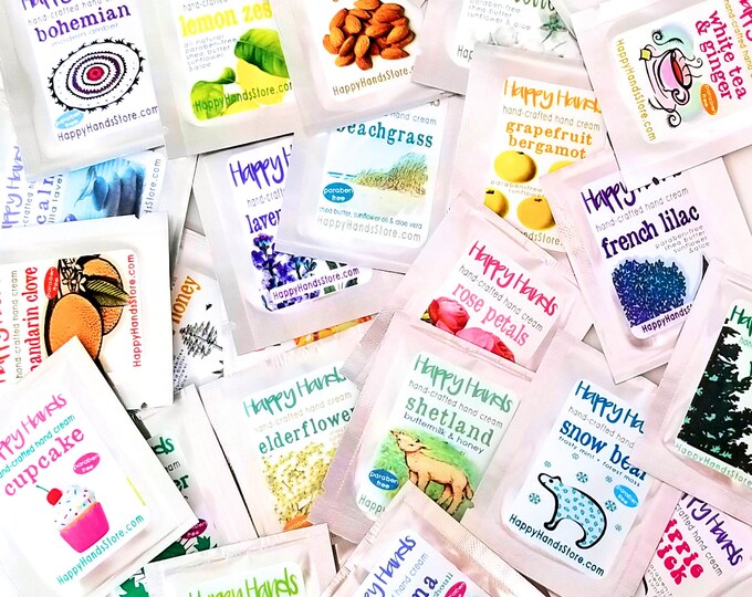 32-scent SUPER Sampler Hand Cream Sample Set HAPPY HANDS Scented Shea ...