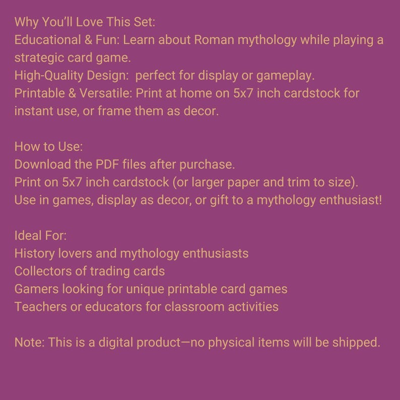 Ancient Roman Mythology Trading Cards | 15 Hero Printable Set ...