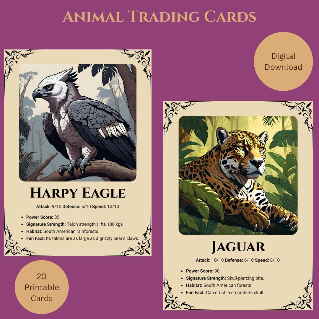 Animal Battle Cards: 20 Strongest Animals, Collectible Nature Art (PDF ...