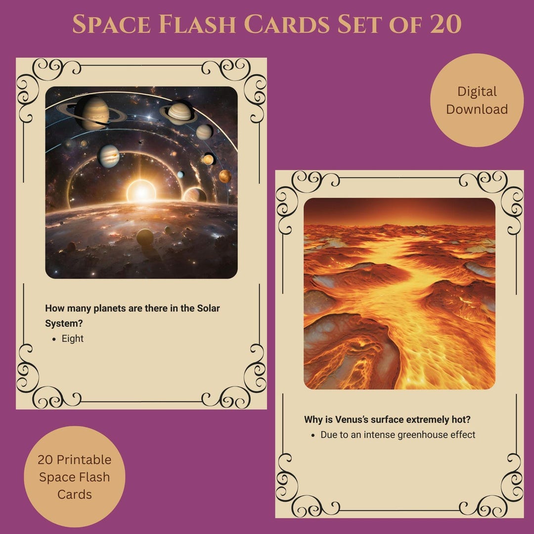 Space Flash Cards Digital Download | 20 Astronomy Educational Cards for ...