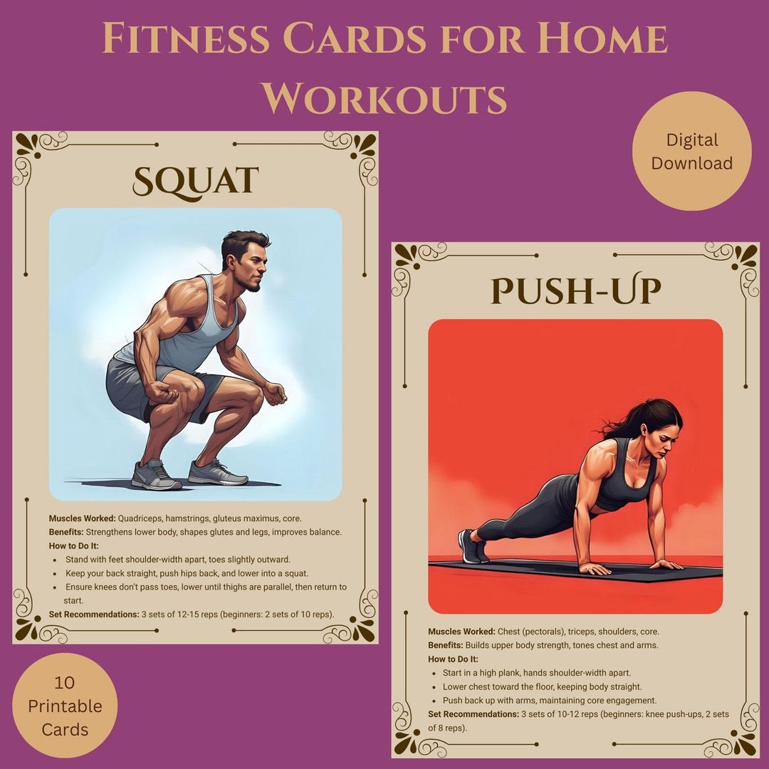 Printable Fitness Cards | 10 Beginner Home Workouts | Digital Exercise ...
