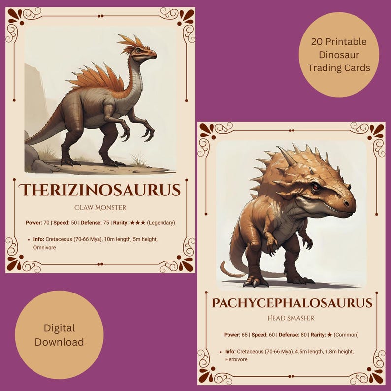 Dinosaur Trading Cards | Printable Dino Battle Cards | Dino Power Cards ...