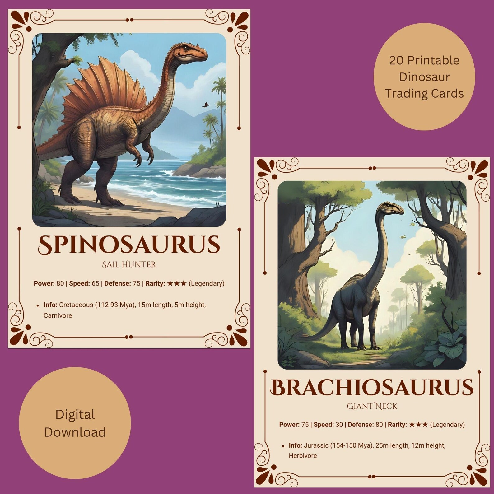 Dinosaur Trading Cards | Printable Dino Battle Cards | Dino Power Cards ...