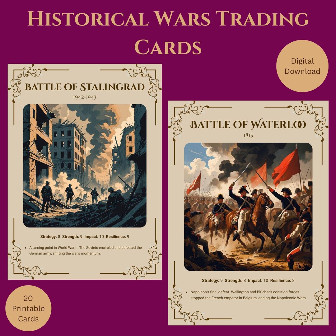 WWII Historical War Trading Cards: Printable Strategy Game (digital ...