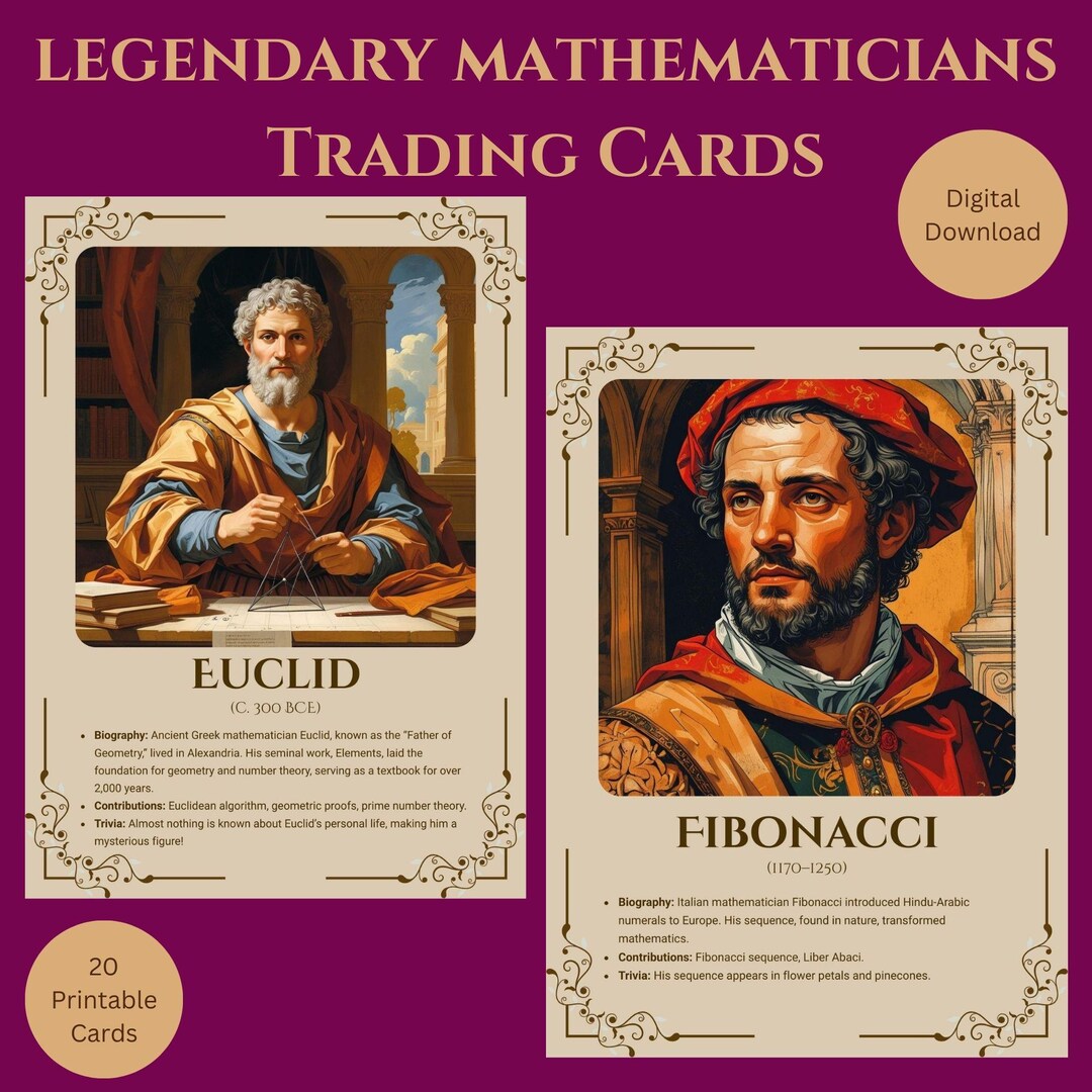 Mathematician Trading Cards | 20 Printable Math Legends Cards | Digital ...