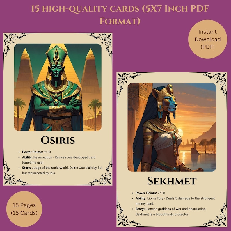 Ancient Egyptian God Digital Trading Cards | 15 God and Goddess ...