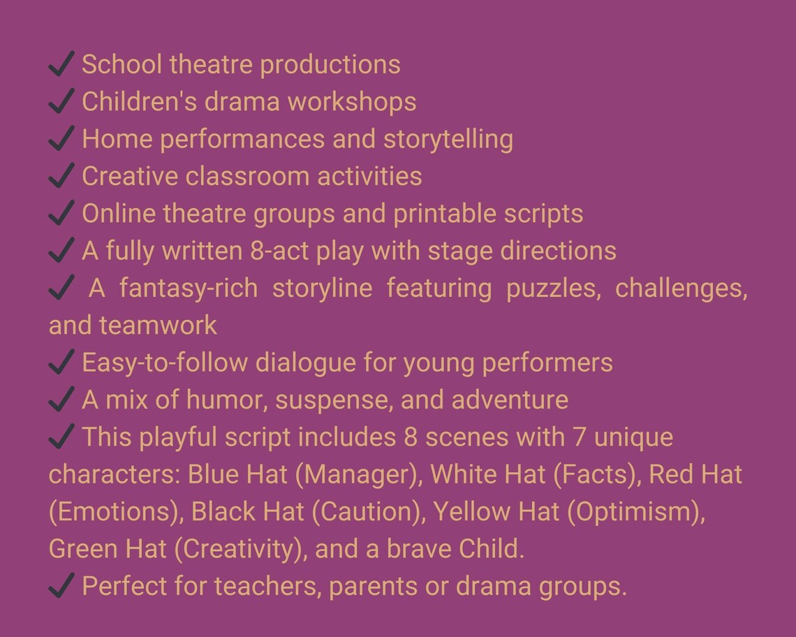 Children's Six Thinking Hats Play Script: Educational Theater (PDF) - Etsy