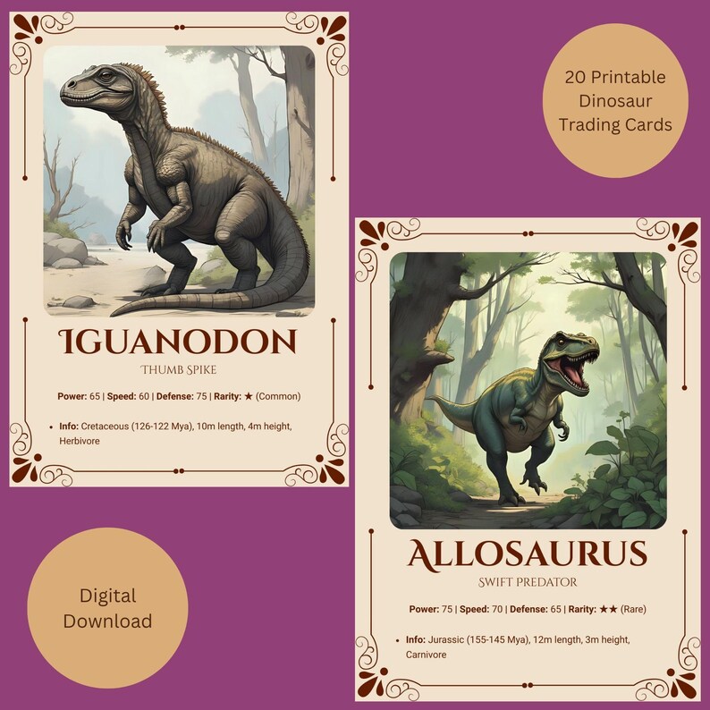 Dinosaur Trading Cards | Printable Dino Battle Cards | Dino Power Cards ...